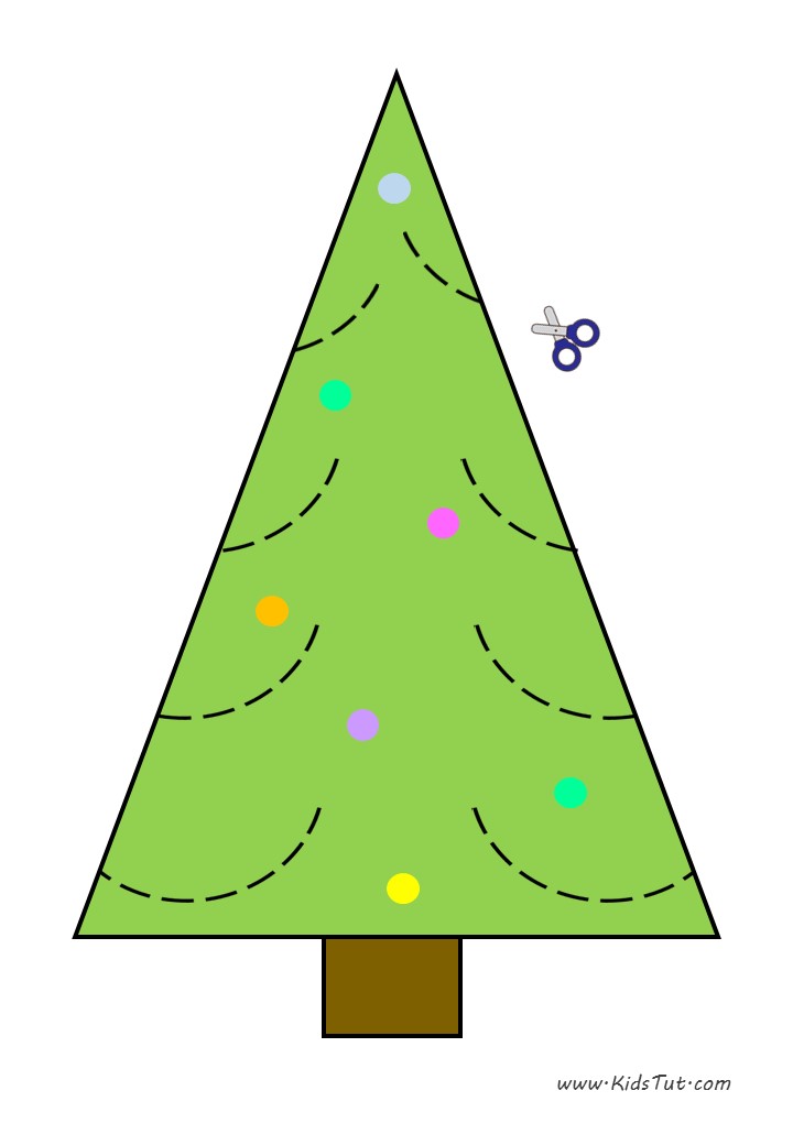 Cutting Practice with Christmas Tree worksheets for kids - KidsTut
