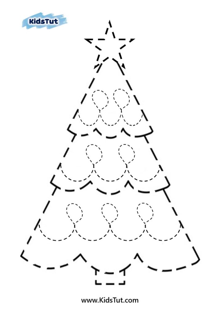 Easy Christmas tree tracing worksheets for kids - KidsTut