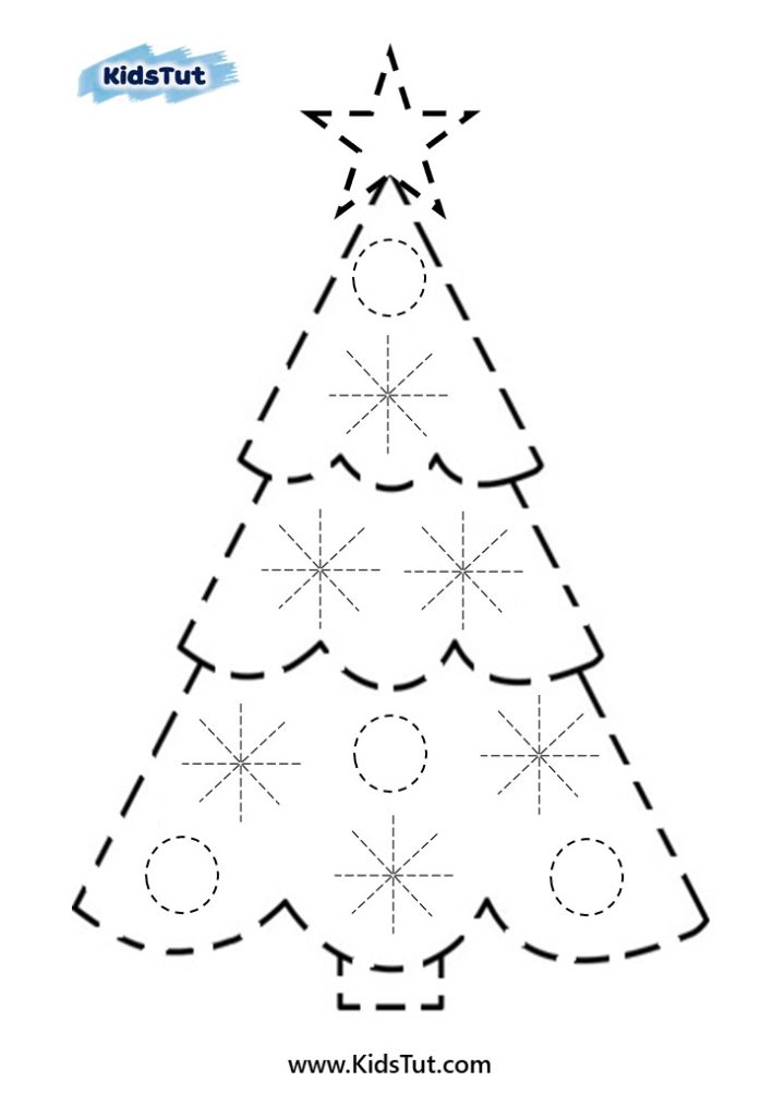 Easy Christmas tree tracing worksheets for kids - KidsTut