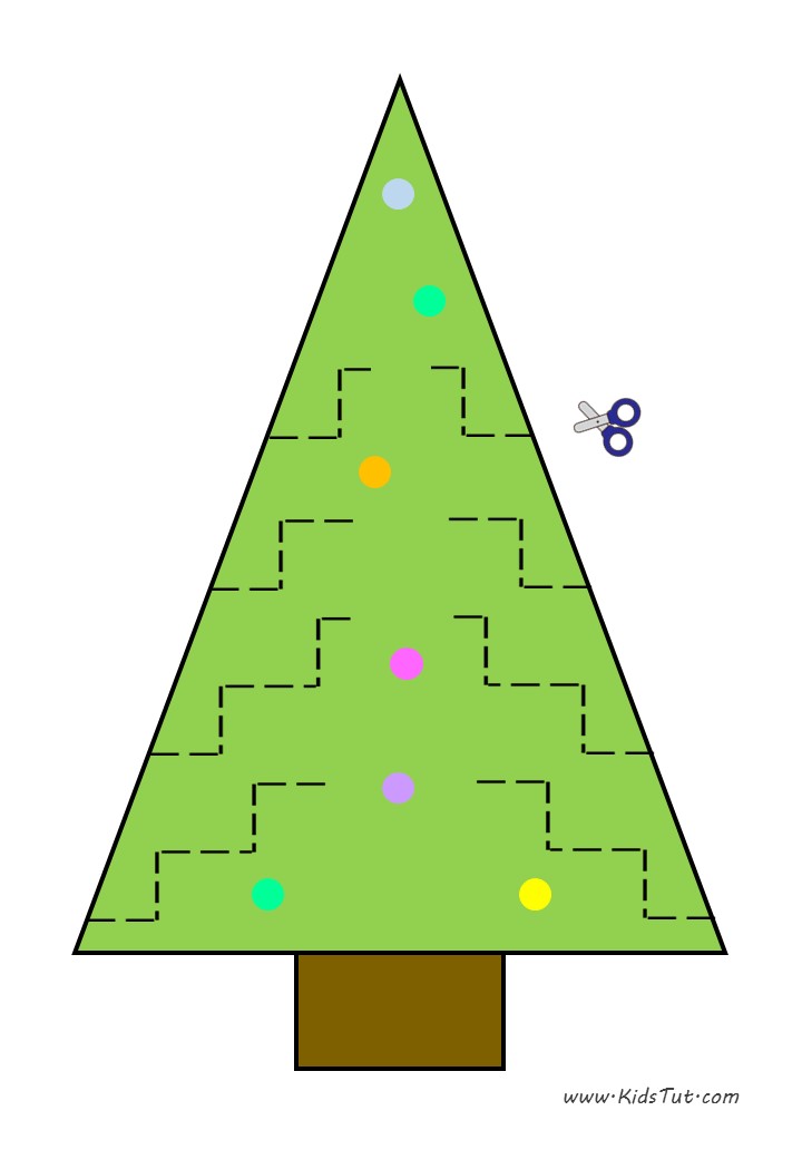 Cutting Practice with Christmas Tree worksheets for kids - KidsTut