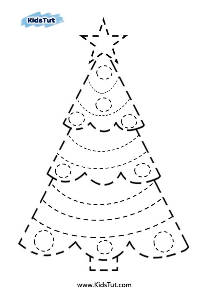 Easy Christmas tree tracing worksheets for kids - KidsTut