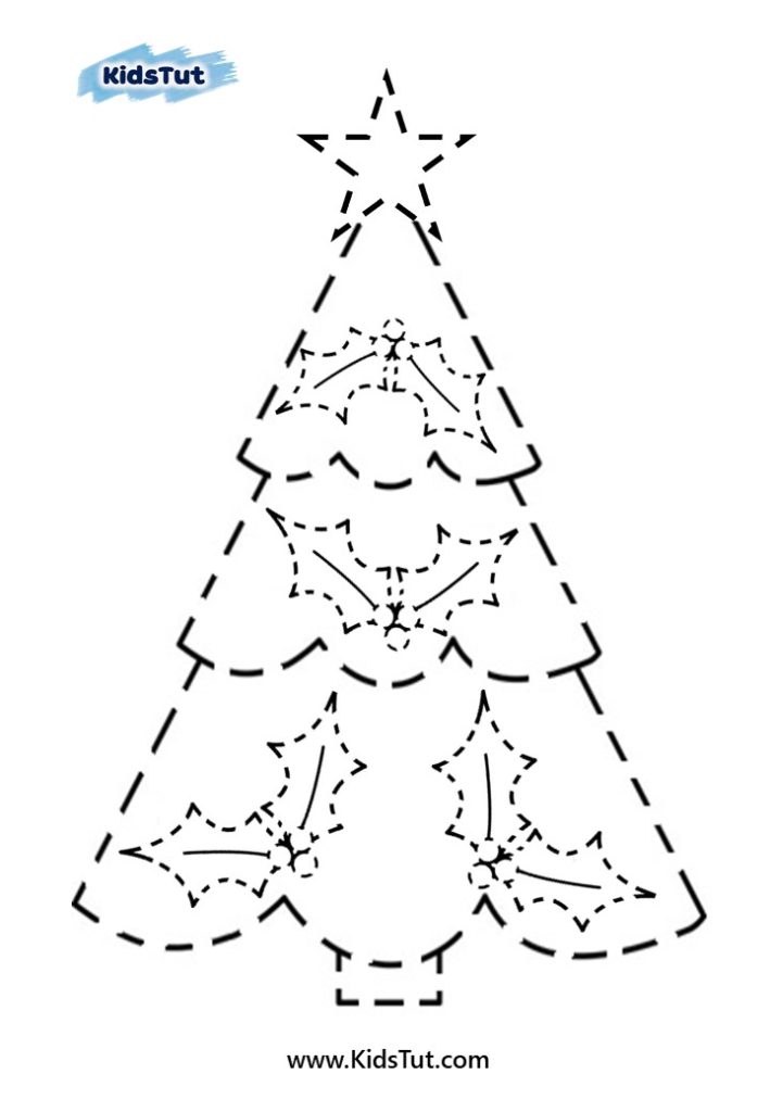 Easy Christmas tree tracing worksheets for kids - KidsTut
