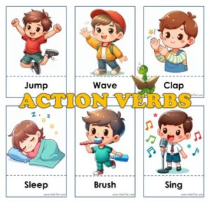 50 Simple Action Verbs cards for kids - KidsTut