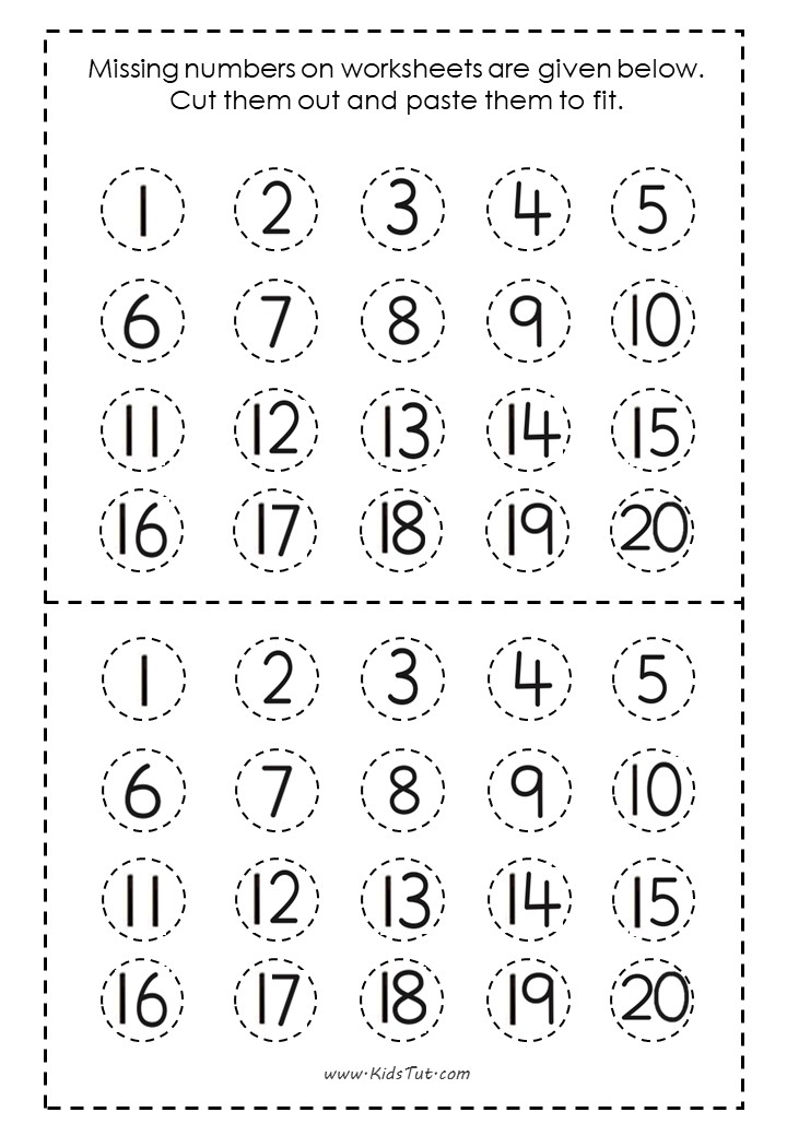 Fill in the missing numbers worksheets(1-20) - KidsTut
