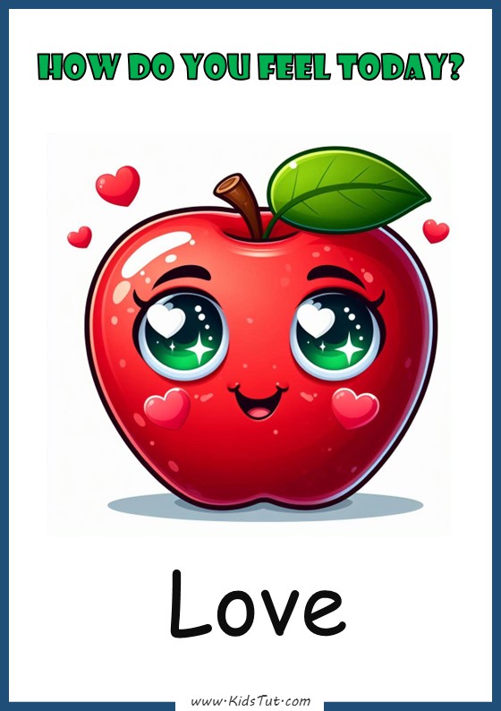 Apple-themed Emotions flashcards for kids - KidsTut