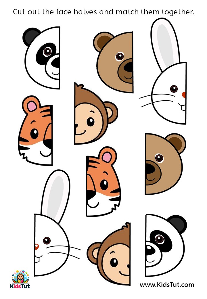 Cut and Paste Face Matching worksheets for kids - KidsTut