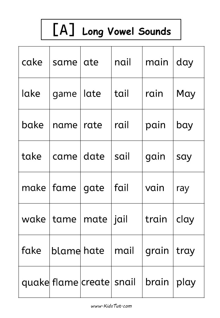 List of Long Vowel Sounds Words for Kids - KidsTut