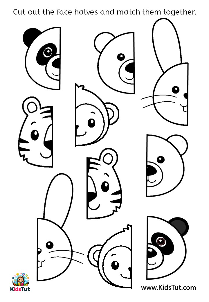 Cut and Paste Face Matching worksheets for kids - KidsTut