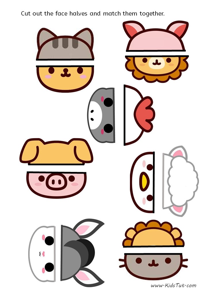 Cut and Paste Face Matching worksheets for kids - KidsTut