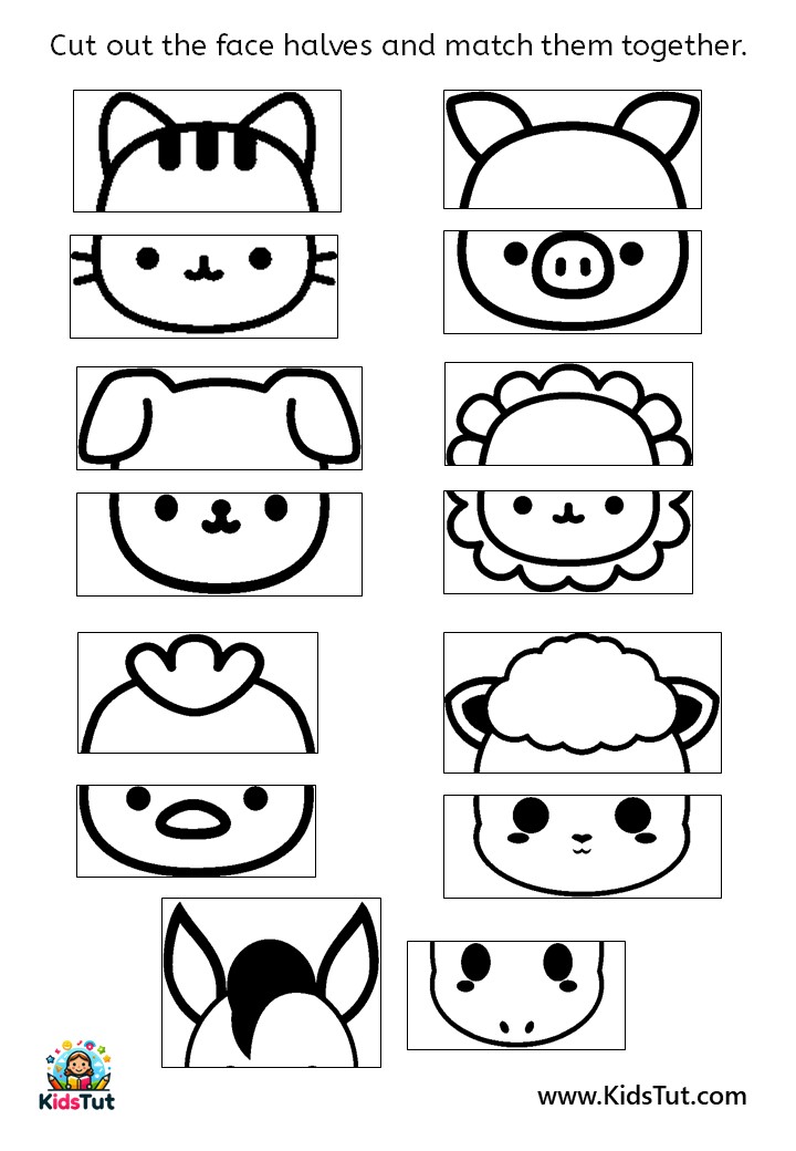 Cut and Paste Face Matching worksheets for kids - KidsTut
