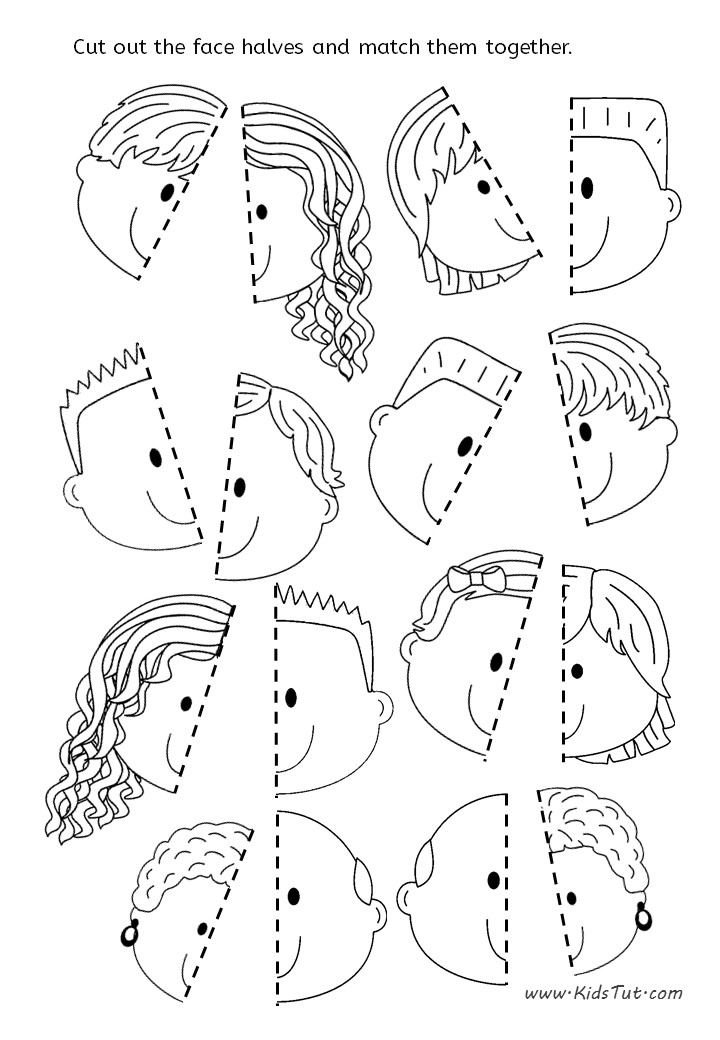 Cut and Paste Face Matching worksheets for kids - KidsTut