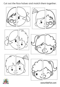Cut and Paste Face Matching worksheets for kids - KidsTut