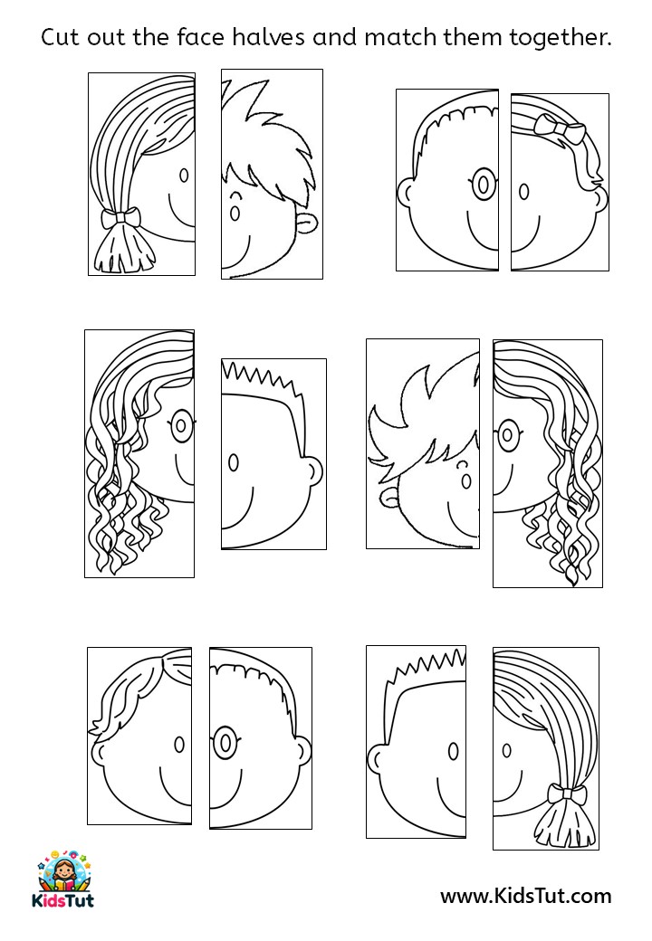 Cut and Paste Face Matching worksheets for kids - KidsTut