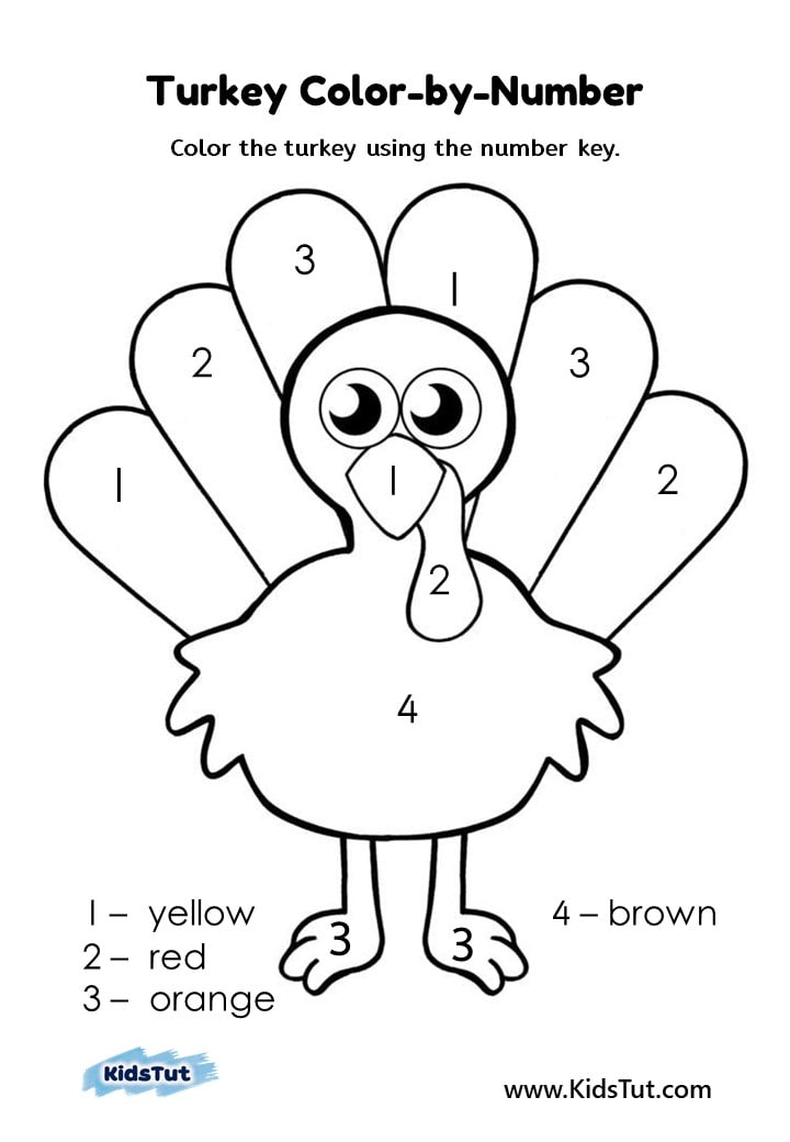 Easy Thanksgiving Color by Number for kids - KidsTut