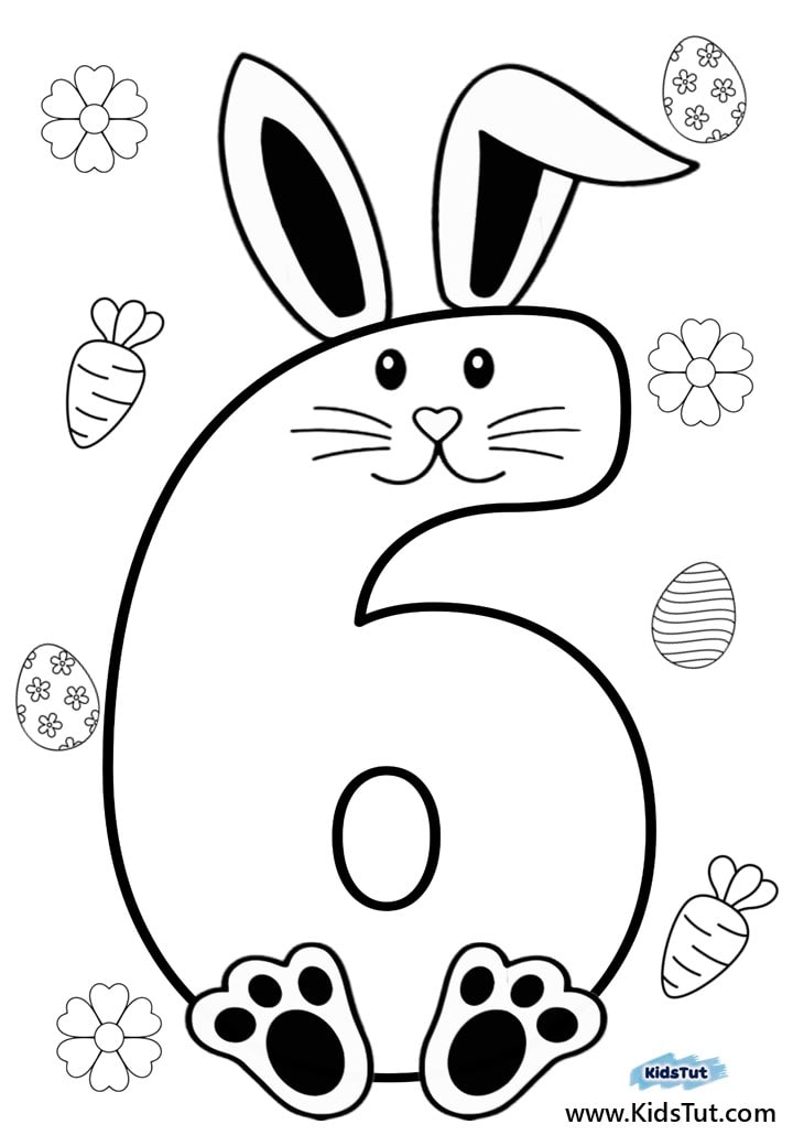 Easy Easter bunny Number coloring sheets for kids - KidsTut