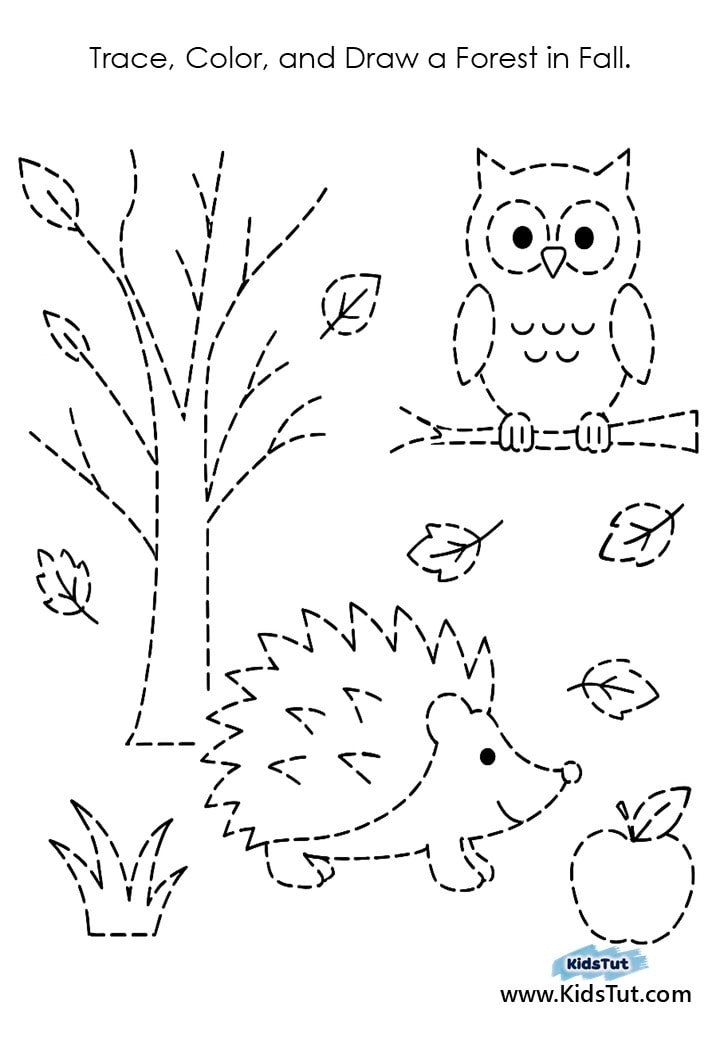 Fun Trace and Color Fall Worksheets for Kids - KidsTut