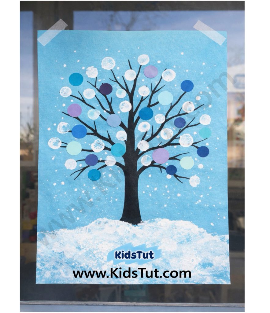 Winter Tree Art Project for Kids with Snowy Dots - KidsTut