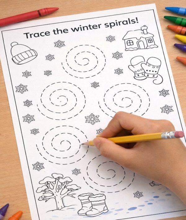 Free Winter Tracing Worksheet for Fine Motor Fun - KidsTut