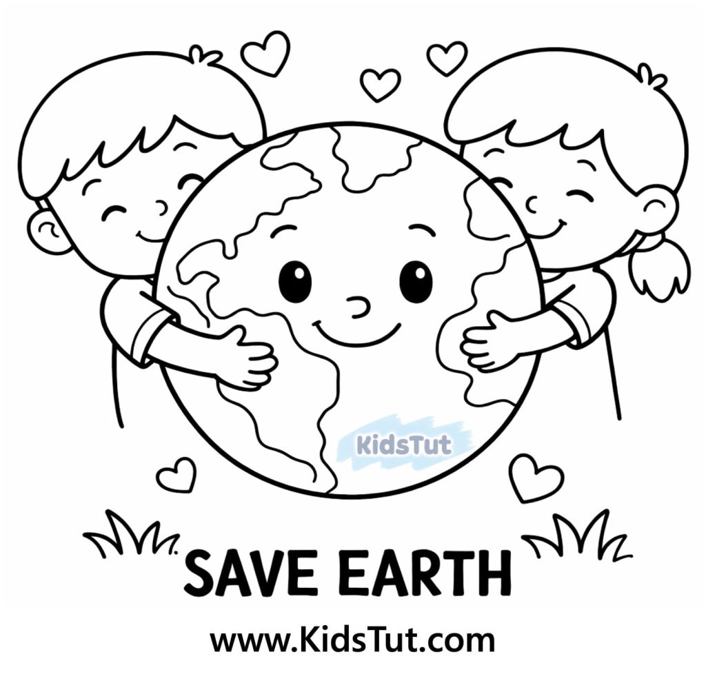 Earth Day Coloring Page for Kids: Save the Earth - KidsTut
